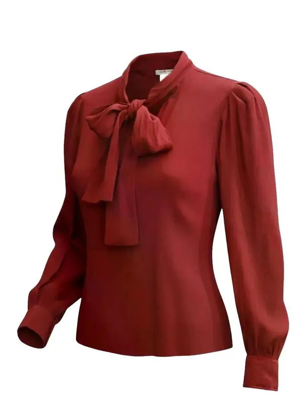 Saint Laurent 1980s Crepe Lavalliere Blouse - Red