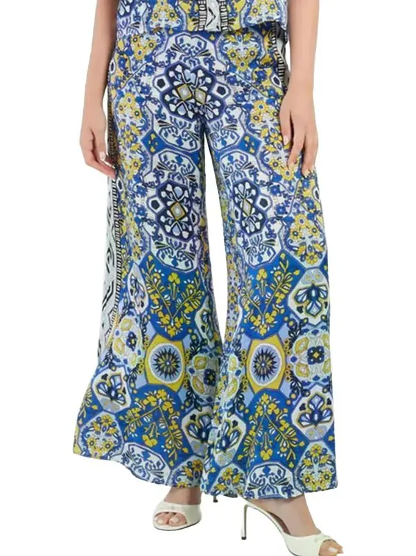 Derhy Printed Wide-leg Trousers - Blue