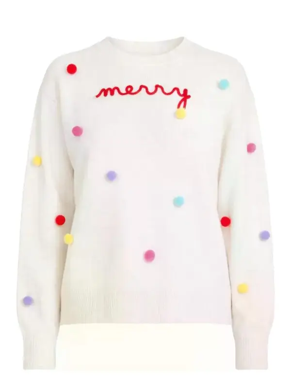 MC2 SAINT BARTH Embroidered Pom-pom Sweater - White