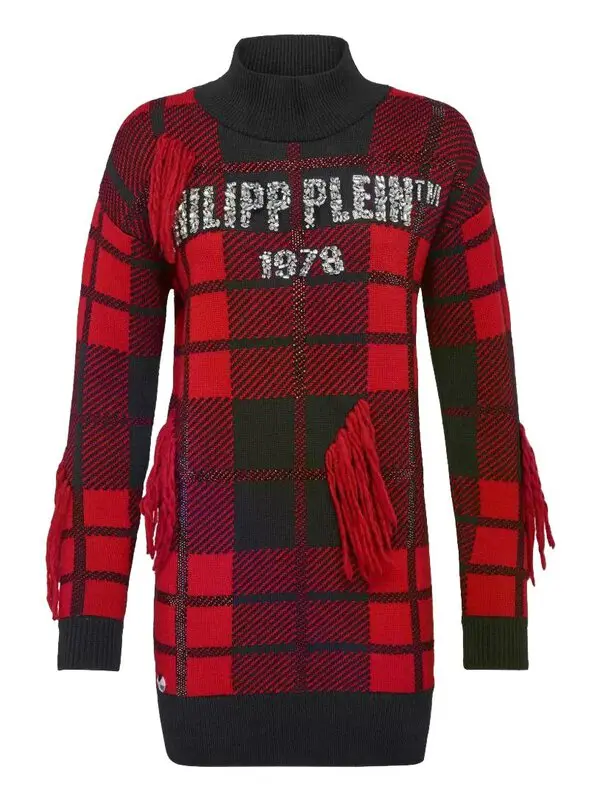 Philipp Plein Tartan Fringe Knitwear - Black