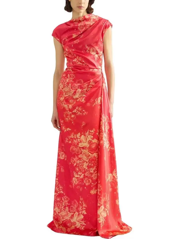 Erdem Floral Draped Maxi Dress - Red