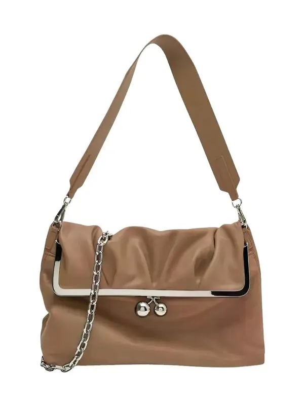 Max Mara Leather Shoulder Bag With Chain Detail - Brown