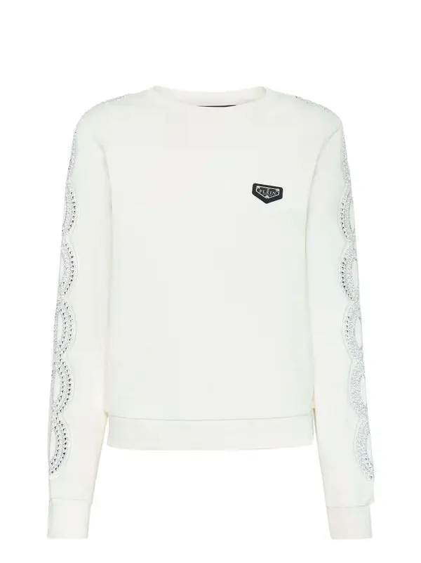 Philipp Plein Long-sleeved Sweatshirt With Crystal Embellishments - Neutrals