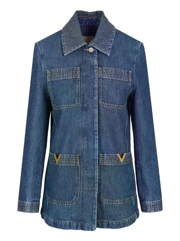 Valentino Garavani Logo Appliqué Denim Jacket - Blue