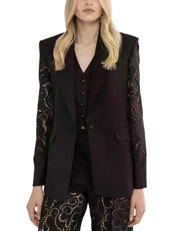 NISSA Embroidered Single-breasted Blazer - Black