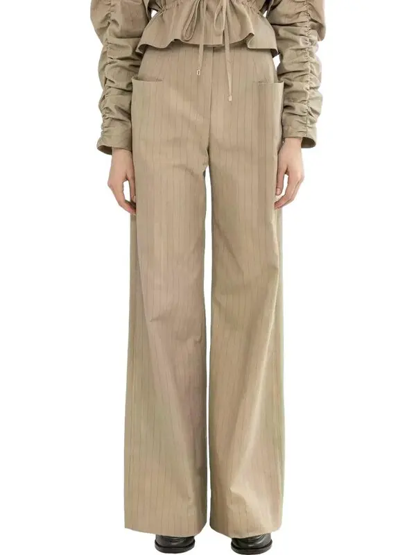 NISSA Wide Leg Pinstripe Trousers - Neutrals
