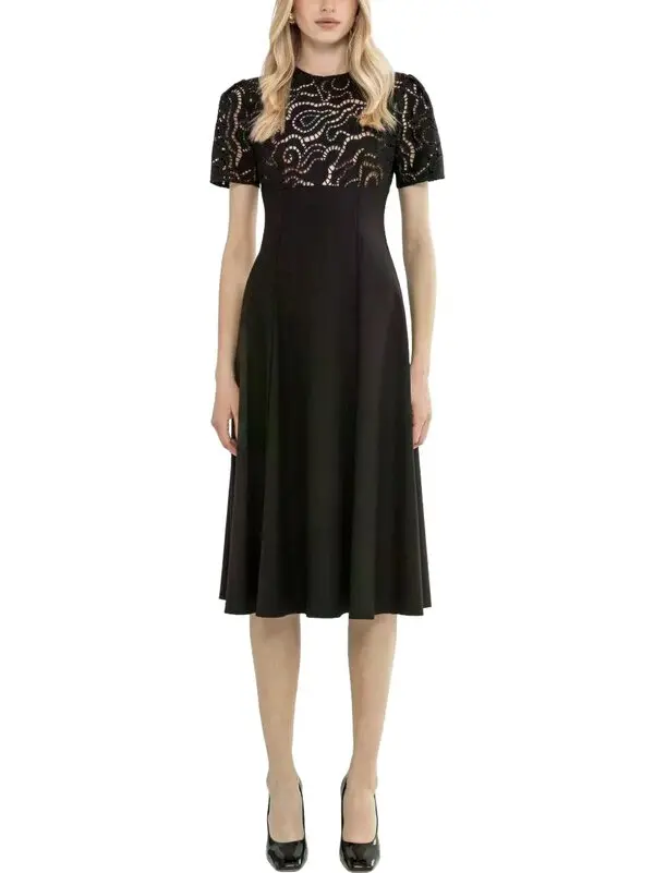 NISSA Floral-embroidery Midi Dress - Black