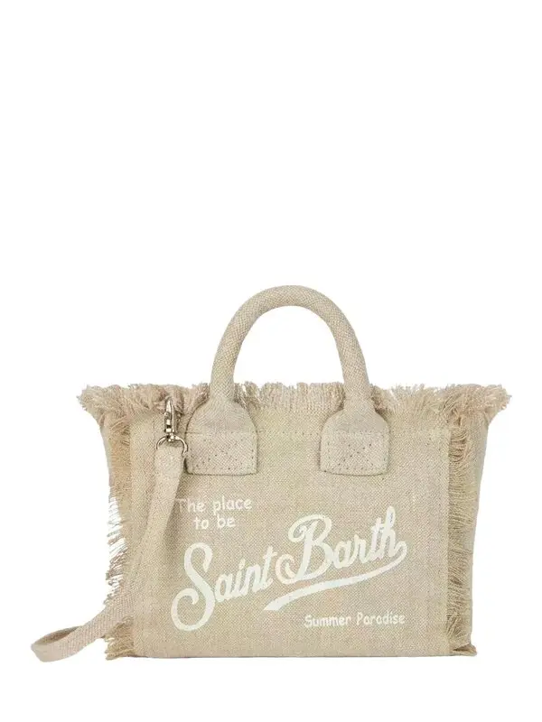 MC2 SAINT BARTH Logo-detailed Shoulder Bag With Fringed Edges - Neutrals