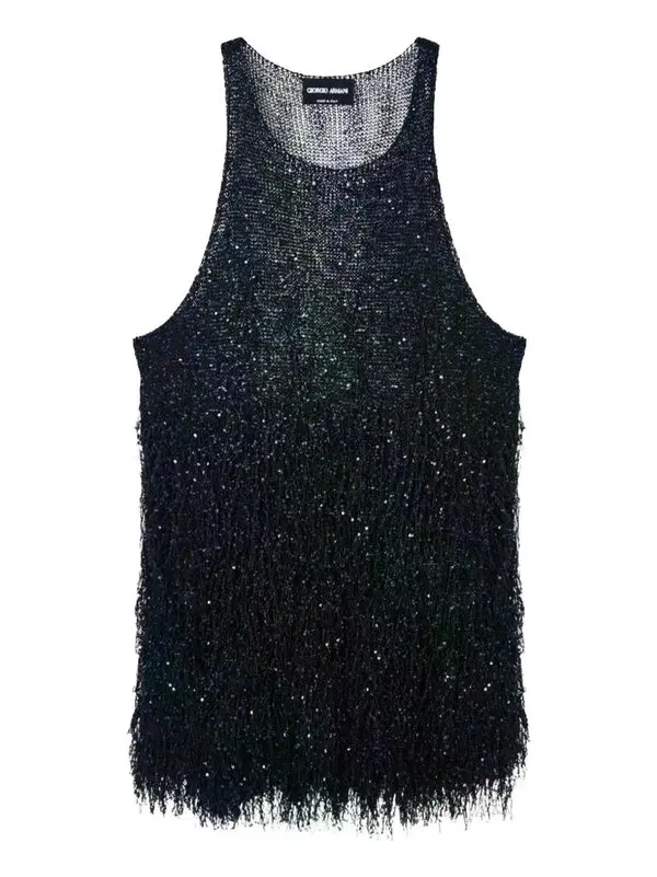 Giorgio Armani Sequin-embellished Fringed Top - Blue