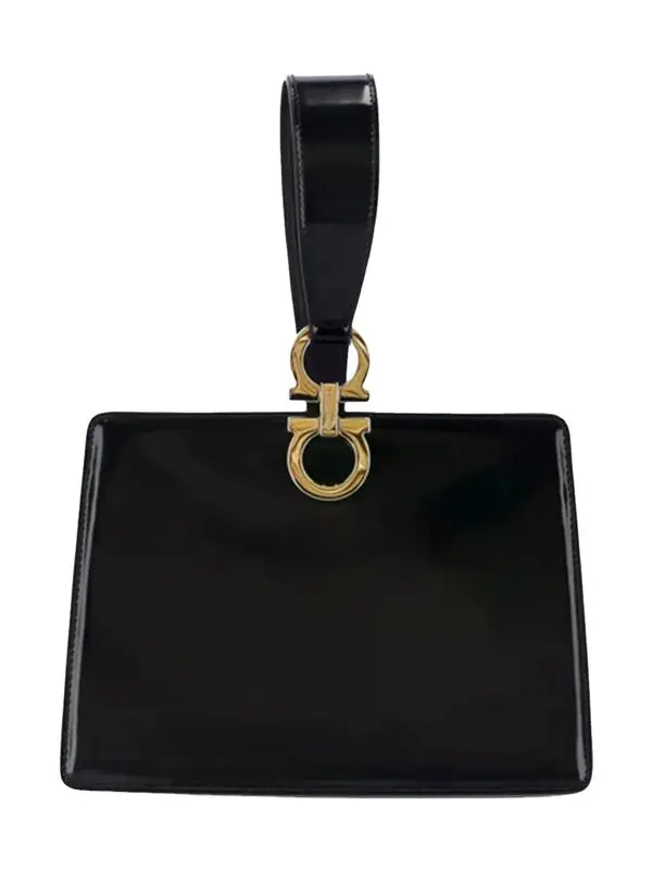 FERRAGAMO Double Gancini Leather Clutch - Black