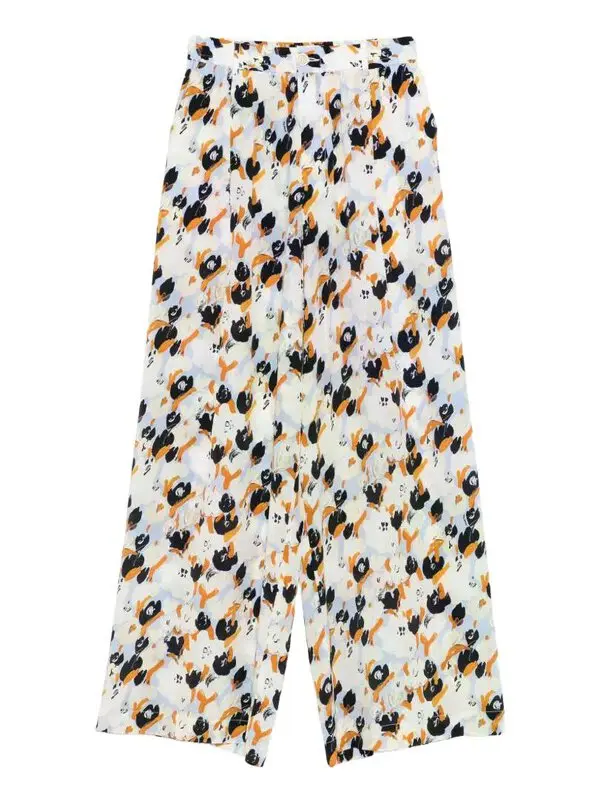 Marni Floral Print Wide Leg Trousers - Neutrals