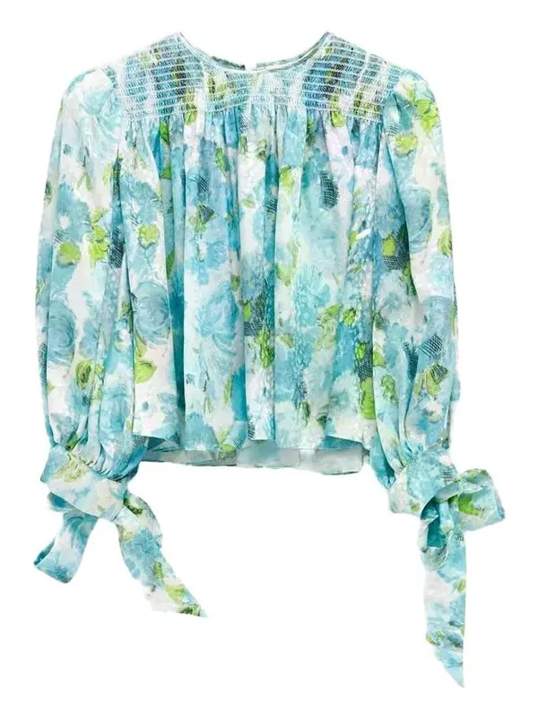 Chloé Floral-print Shirred Top - Blue