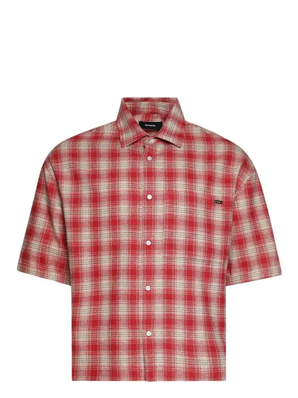 NAHMIAS Plaid Cropped Ss Shirt Cherry Plaid Flannel - Red