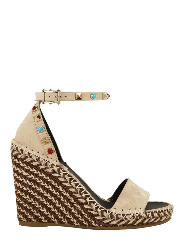 Valentino Garavani Rockstud Wedge Espadrille - Dusty Beige & Naturale Brown