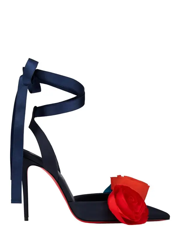 CHRISTIAN LOUBOUTIN Mere Lachaise Silk Lace-up Pumps - Navy