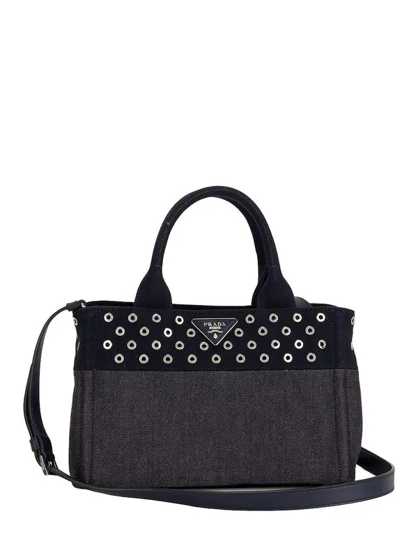 Prada Studded Denim Canapa Tote Bag - Blue