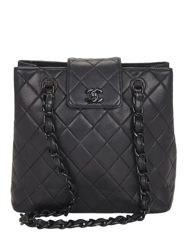 Chanel Lambskin Flap Tote Bag - Black