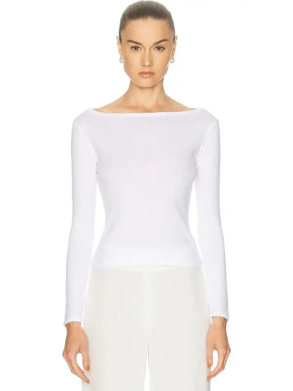 Enza Costa Fine Supima Cotton Long Sleeve Crewneck Top - White