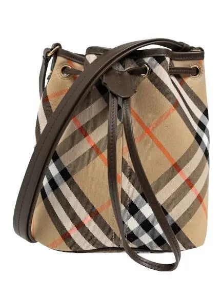 Burberry Checked Drawstring Bucket Bag - Beige/brown
