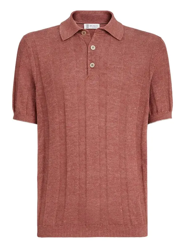 Brunello Cucinelli Linen-cotton Rib-knit Polo Sweater - Orange