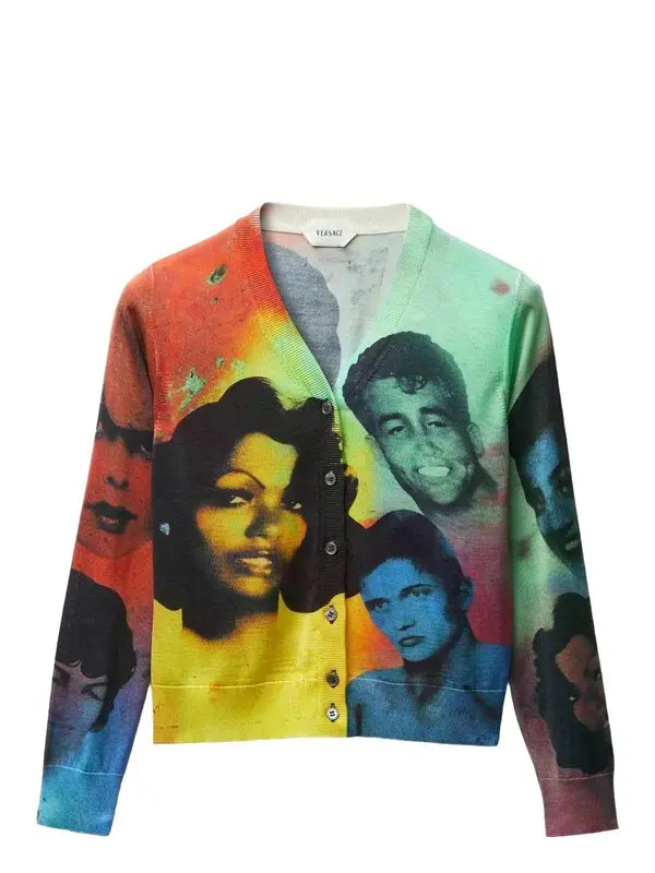 Versace The Party" Print Silk Knit Cardigan - Black