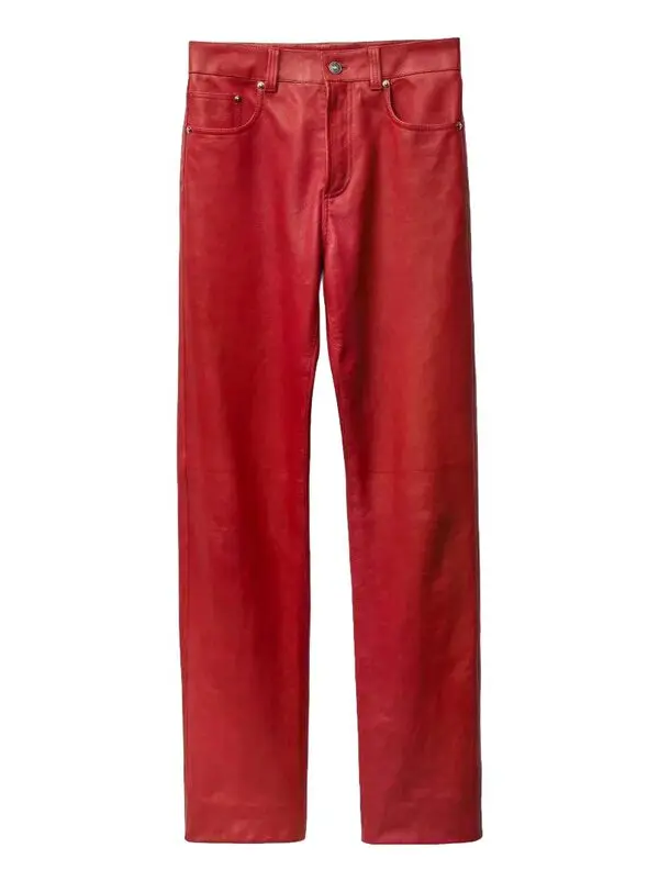 Versace Lambskin Leather Straight-leg Trousers - Red