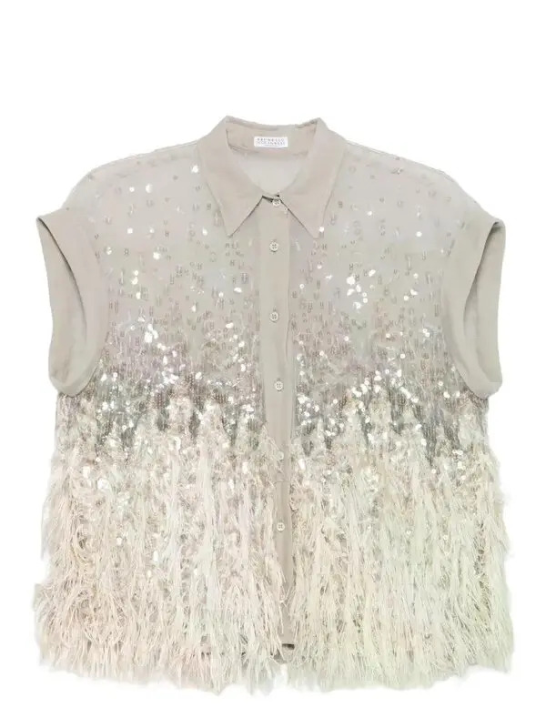 Brunello Cucinelli Sequin Embellished Fringe Shirt - Neutrals