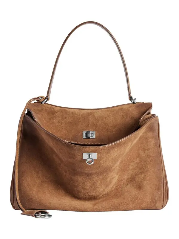 Balenciaga Rodeo Medium Waxed Suede Top Handle Bag - Brown