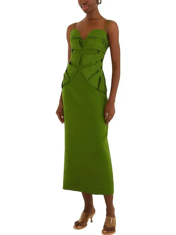 Farm Rio Monstera Leaf Linen Sleeveless Dress - Green