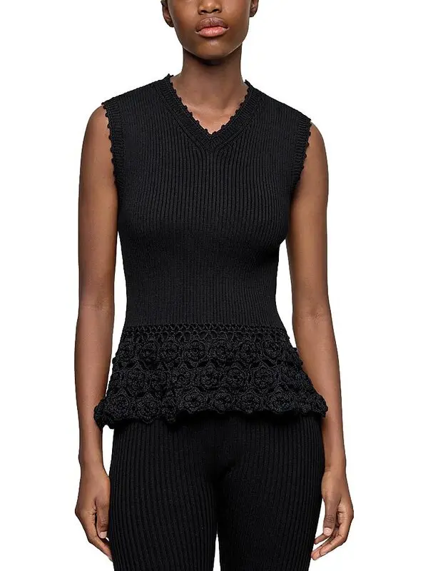 GANNI Crochet Sweater Vest - Black