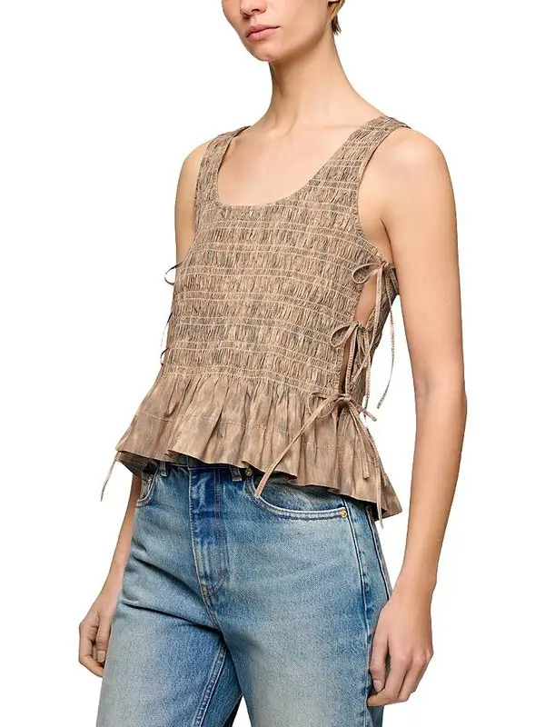 GANNI Smocked Top - Burro