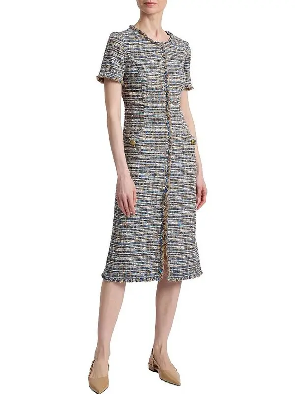 Santorelli Nisha Short Sleeve Midi Sheath Tweed Dress - Indigo