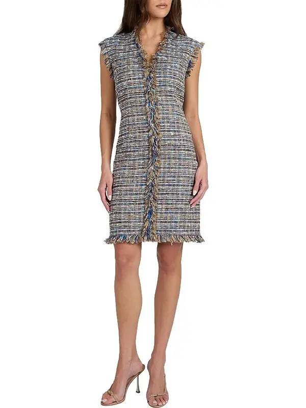 Santorelli Tuscany Cap-sleeve Tweed Sheath Dress - Indigo