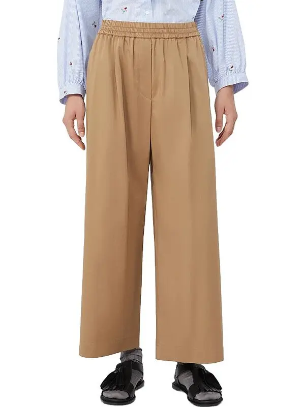 Max Mara Cotton Sateen Wide Leg Trousers - Earth