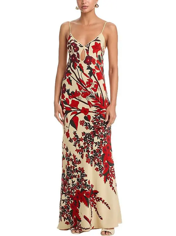 Johanna Ortiz Reinterpretation Silk Maxi Dress - Ecru/red/green