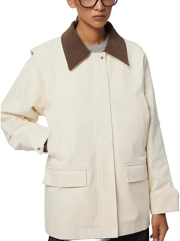 Apparis Canvas Workwear Jacket - Off White/ Dark Brown