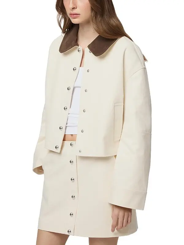 Apparis Ella Canvas Cropped Jacket - Off White/ Dark Brown