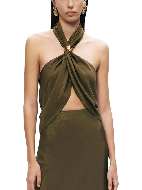 NOCTURNE Twist Halter Neck Bustier - Khaki