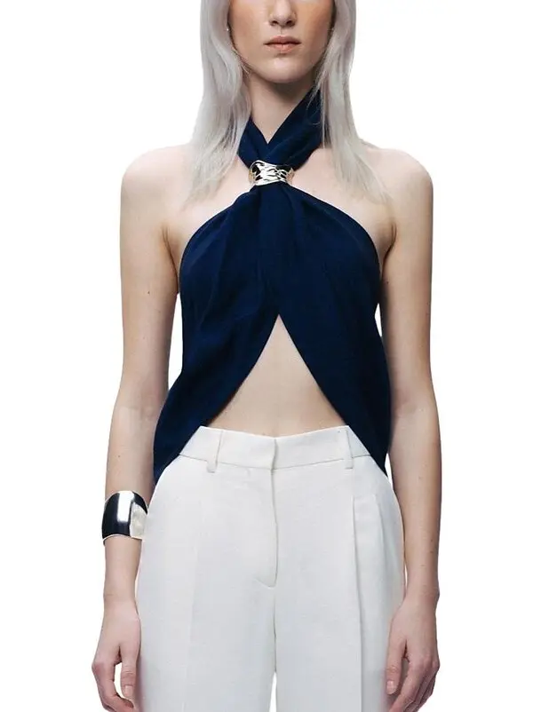 NOCTURNE Halter Neck Bustier Top - Navy