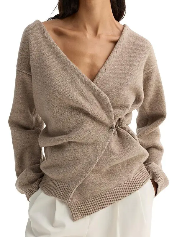 RÓHE Off-shoulder Wool-cashmere Wrap Cardigan - Light Taupe