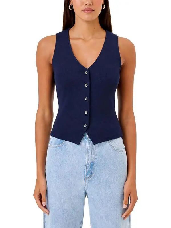 GOLDIE LEWINTER Simone Ribbed Knit Vest - Navy