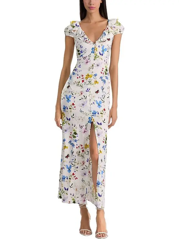 Alice + Olivia Tara Short Sleeve A-line Dress - Twisted Vines Off White