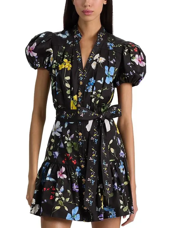 Alice + Olivia Cora Mini Floral Shirtdress - Twisting Vines Black