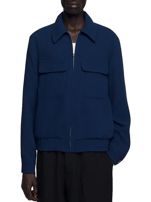 Sandro Textured Zip Up Jacket - Royal Blue