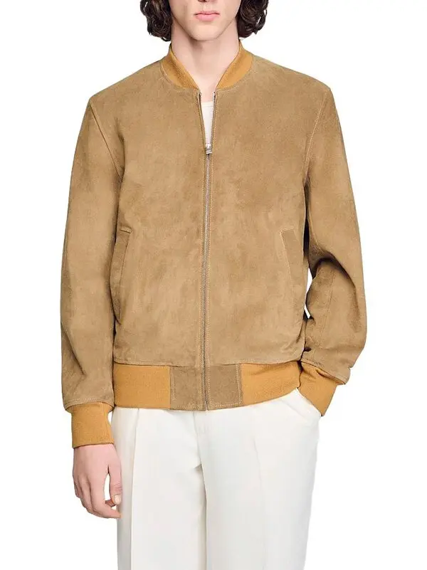 Sandro Monaco Zip Up Leather Jacket - Cappucino