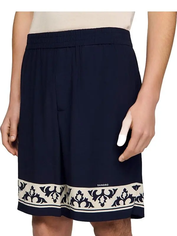 Sandro Amalfi Pattern Flowy Shorts - Navy Blue