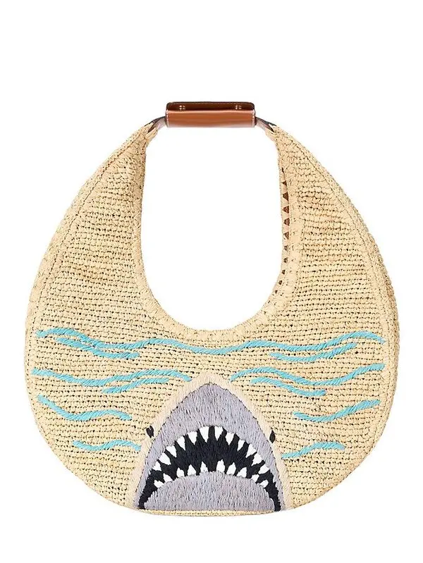 Staud Large Raffia Moon Tote Bag - Great White Shark