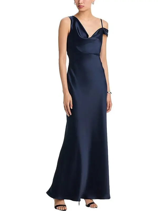 Aqua Long One Shoulder Gown - Navy