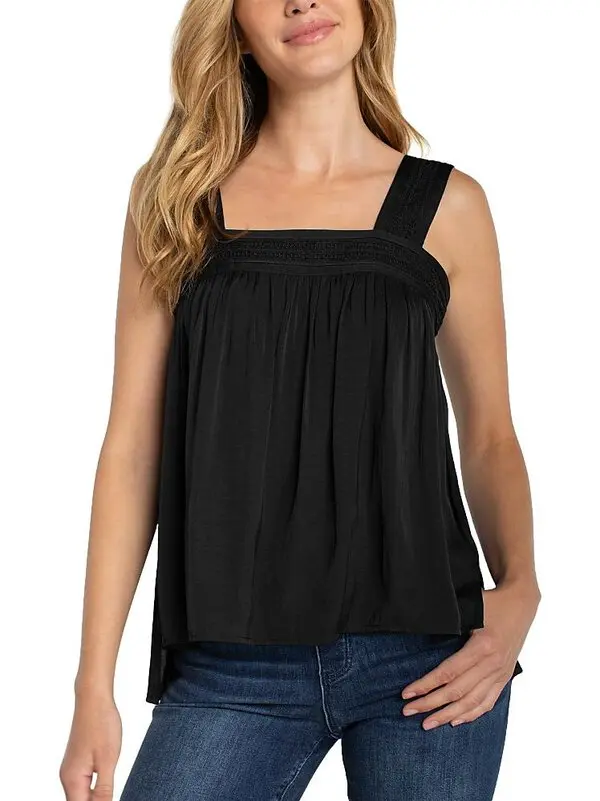 LIVERPOOL Sleeveless Woven Top With Pintuck Straps - Black Print