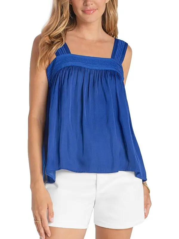 LIVERPOOL Sleeveless Woven Top With Pintuck Straps - Deep Lapis Blue
